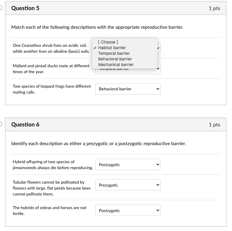 Solved Question 1 1 pts Speciation requires populations to | Chegg.com