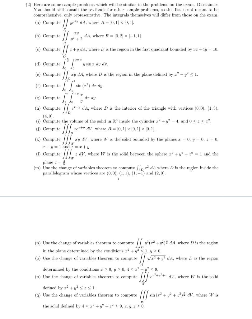 Solved (2) Here are some sample problems which will be | Chegg.com