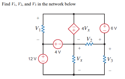 Solved Find V1, V2, and V3 in the network below + Vis +1 4VX | Chegg.com