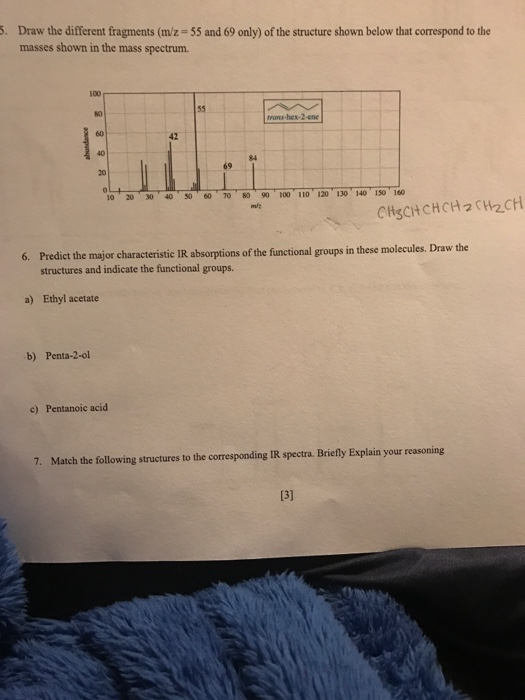 Solved Draw the different fragments (m/z = 55 and 69 only) | Chegg.com