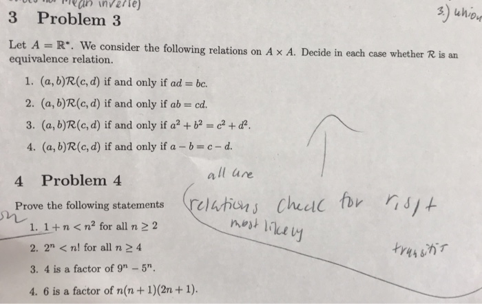 Solved 3 Problem 3 Let A = R*. W equivalence relation. e | Chegg.com