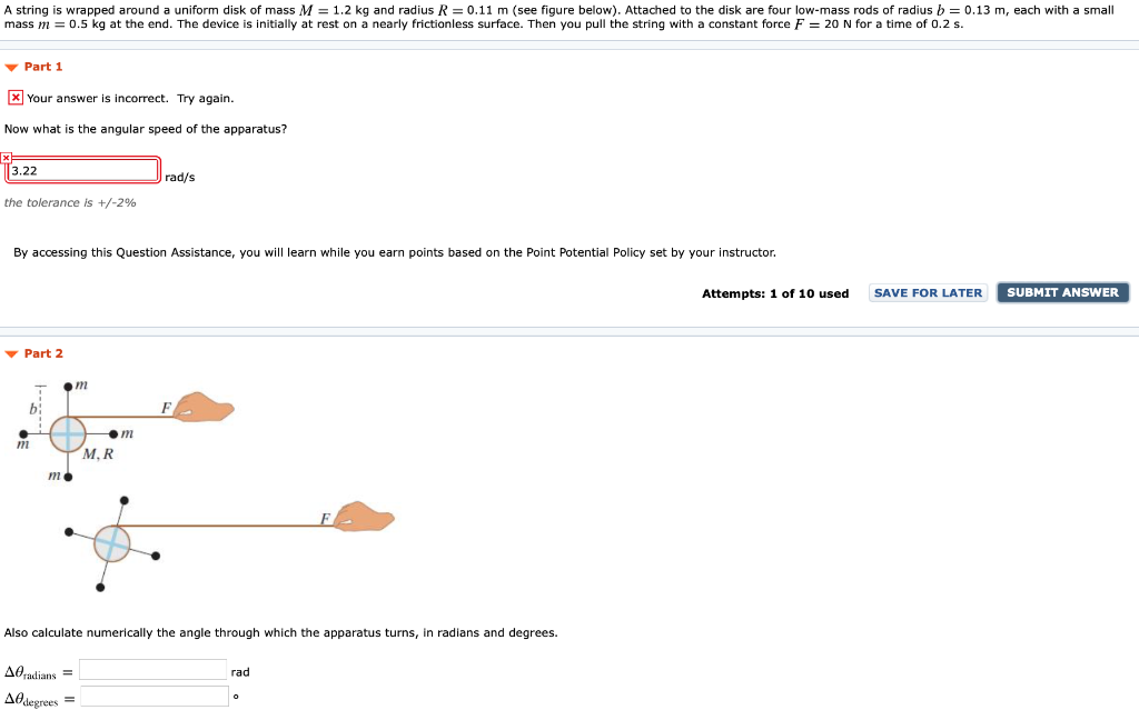 Solved A string is wrapped around a uniform disk of mass M = | Chegg.com