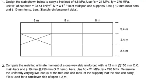 Solved 1. Design the slab shown below to carry a live load | Chegg.com