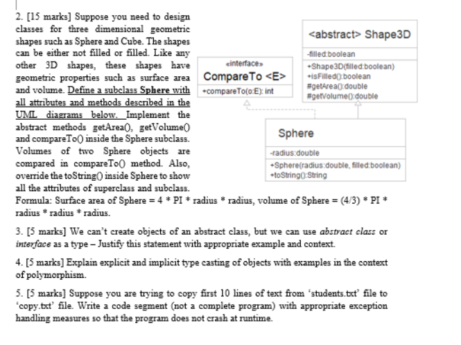 Solved 2. [15 marks] Suppose you need to design classes for | Chegg.com