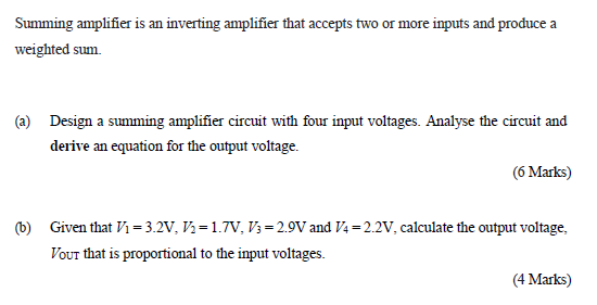 Solved Summing amplifier is an inverting amplifier that | Chegg.com
