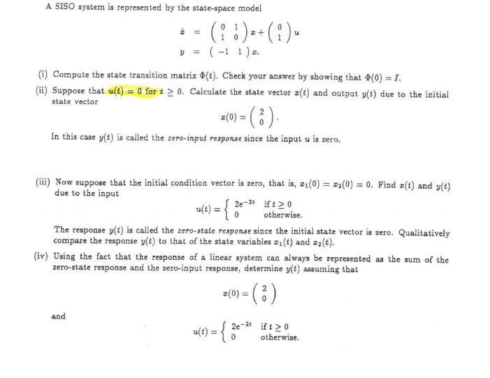 Solved 3 A SISO system is represented by the state-space | Chegg.com