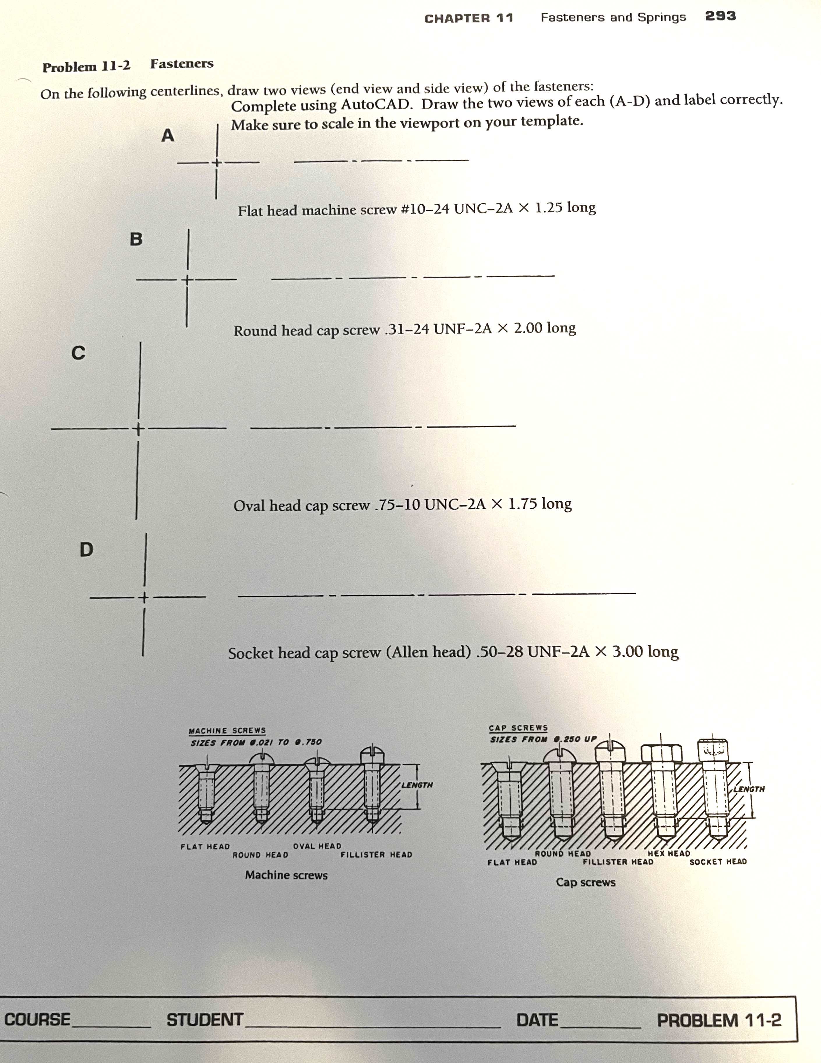 Solved Problem 11-2 Fasteners On the following centerlines, | Chegg.com