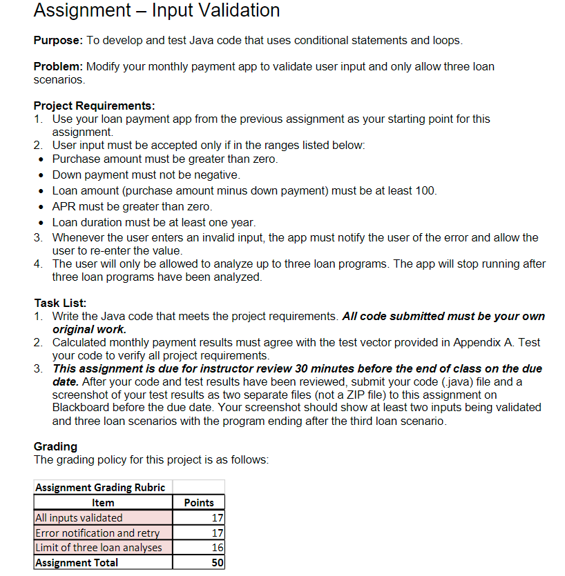 Solved Assignment – Input Validation Purpose: To develop and | Chegg.com