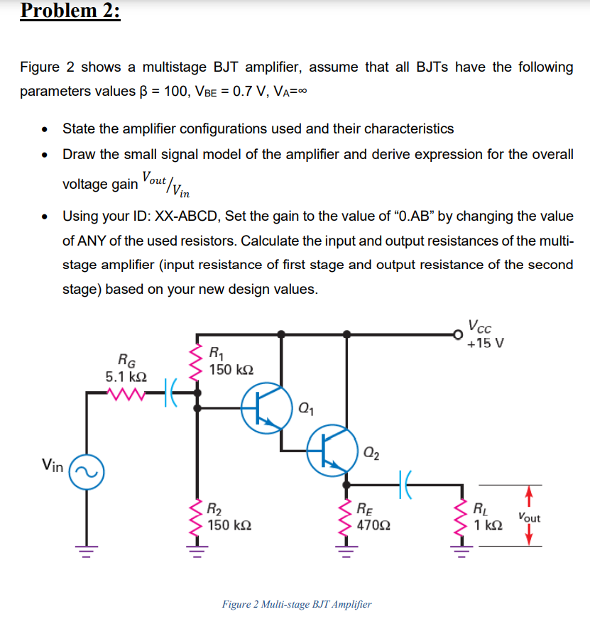 Solved Problem 2: Figure 2 shows a multistage BJT amplifier, | Chegg.com