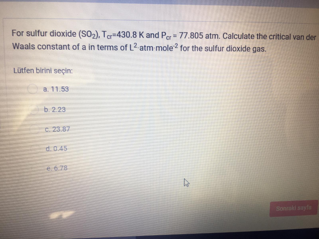 Solved For sulfur dioxide (SO2), Tcr=430.8 K and Pcr = | Chegg.com