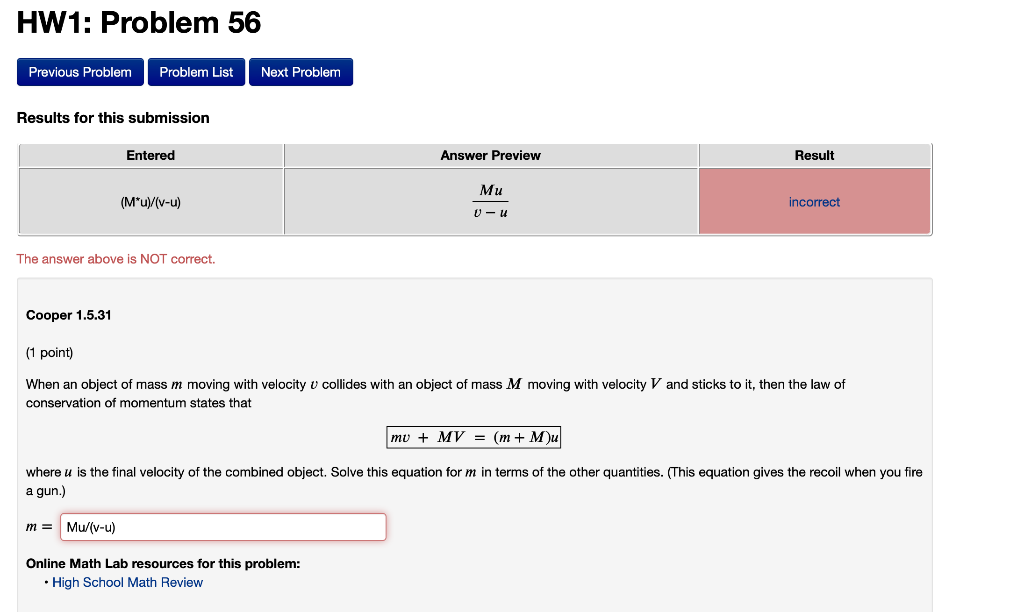 Solved HW1: Problem 56 Previous Problem Problem List Next | Chegg.com