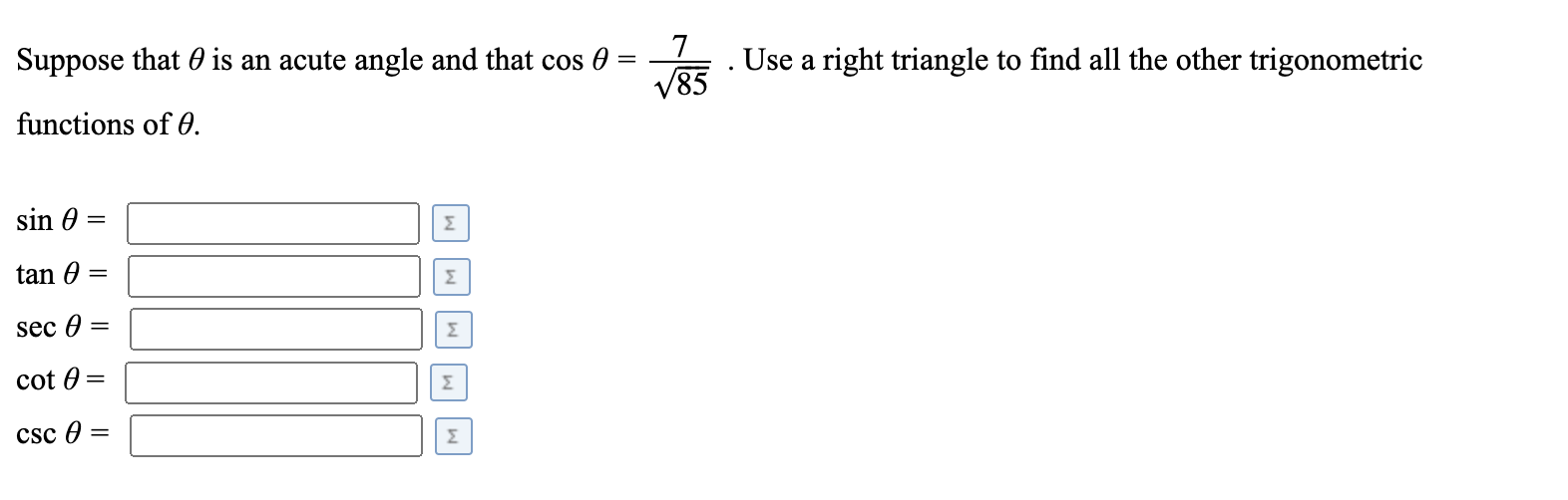 Solved Suppose that \theta is an acute angle and that cos | Chegg.com