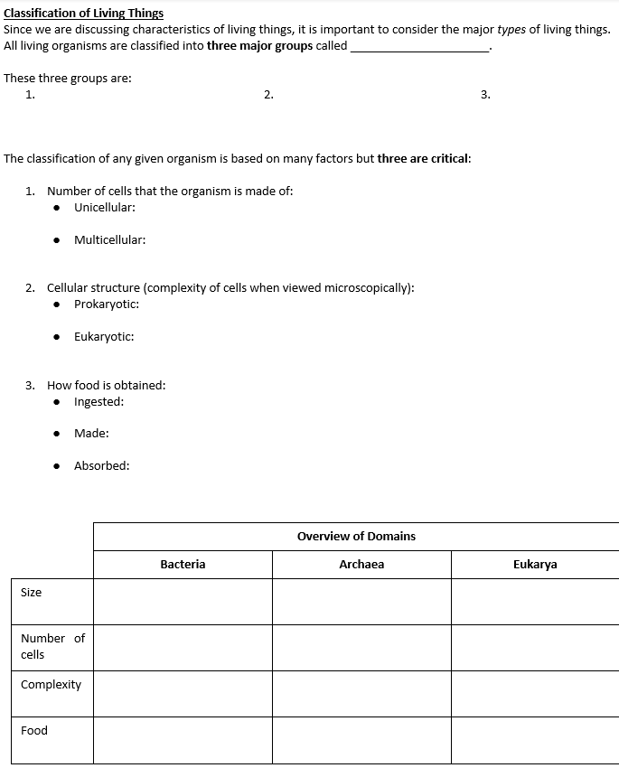 Classification Of Living Things Worksheet