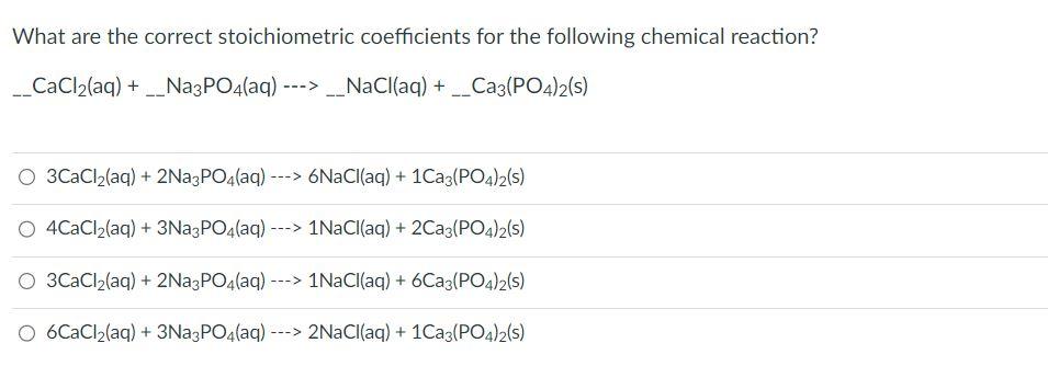Solved What are the correct stoichiometric coefficients for | Chegg.com
