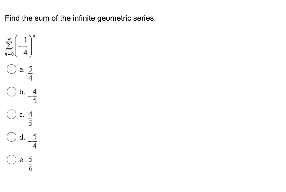 Solved Find the sum of the infinite geometric series. | Chegg.com