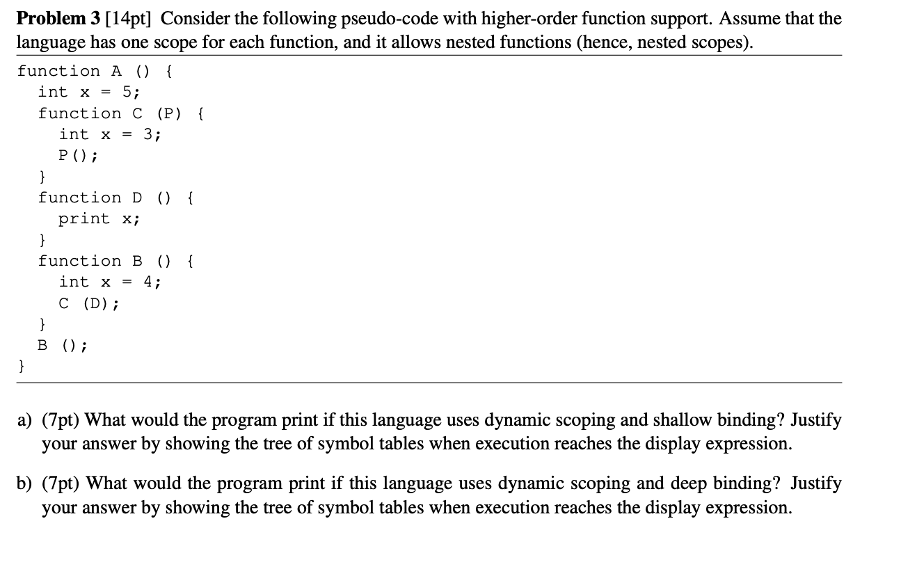 Problem 3 [14pt] Consider the following pseudo-code | Chegg.com
