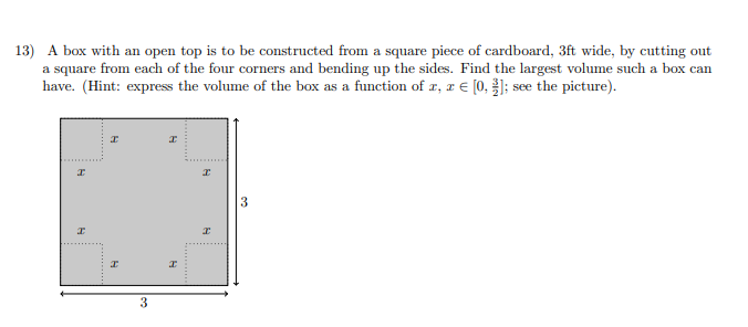 Solved 3) A box with an open top is to be constructed from a | Chegg.com
