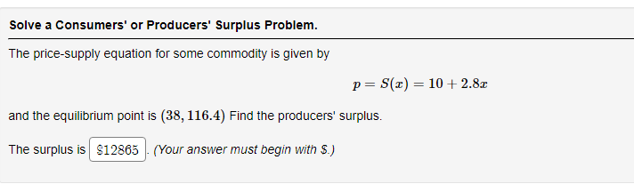 Solved Solve a Consumers' or Producers' Surplus Problem.The | Chegg.com