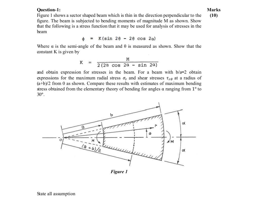 Question-1: Figure 1 shows a sector shaped beam which | Chegg.com