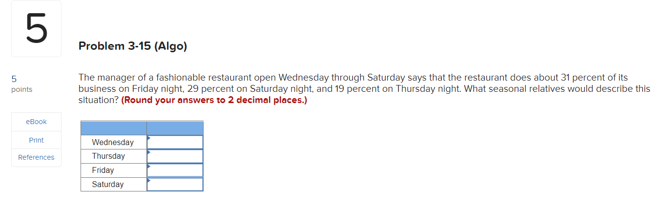 Solved 5 Problem 3-15 (Algo) 5 points The manager of a | Chegg.com