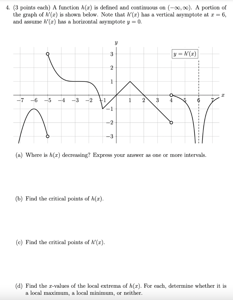 Solved 4. (3 points each) A function h(x) is defined and | Chegg.com