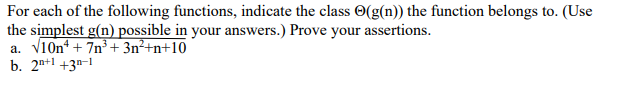 Solved For each of the following functions, indicate the | Chegg.com