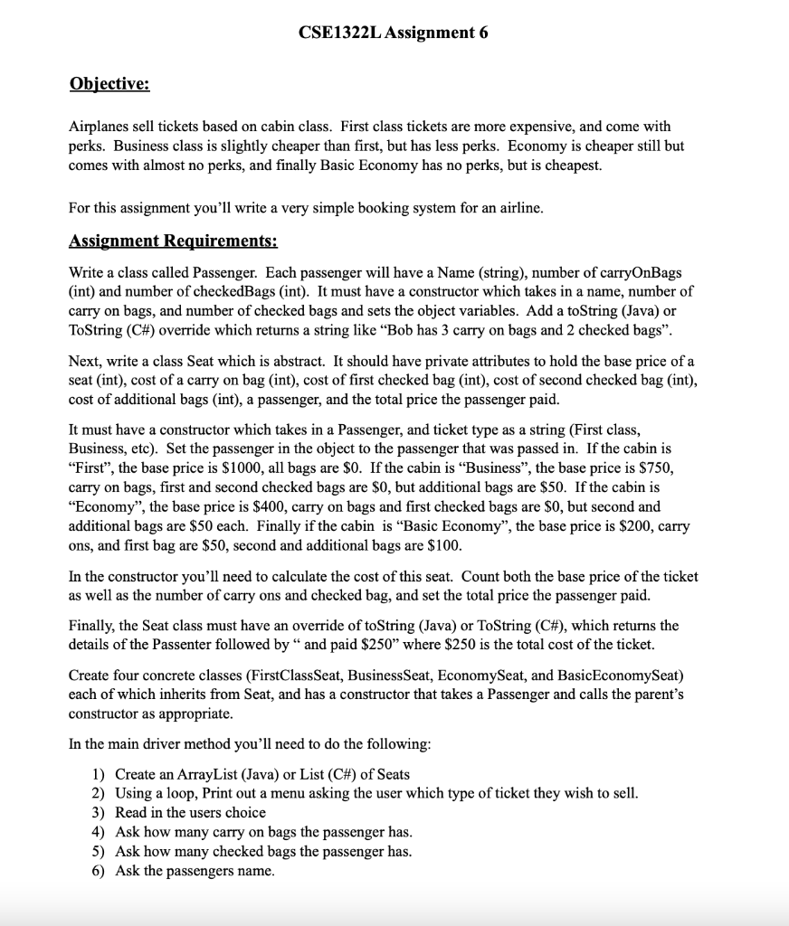 Solved CSE1322L Assignment 6 Objective: Airplanes sell | Chegg.com