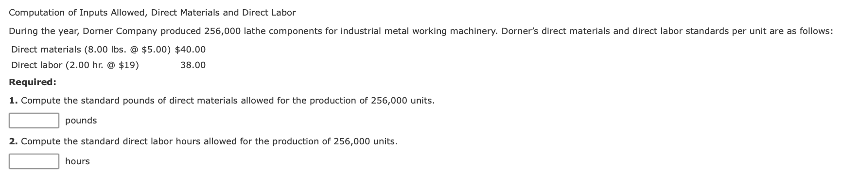 Solved Computation of Inputs Allowed, Direct Materials and | Chegg.com