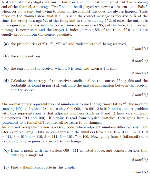 Solved A stream of binary digits is transmitted over a | Chegg.com