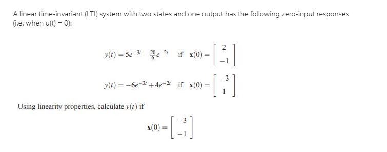 Solved A linear time-invariant (LTI) system with two states | Chegg.com
