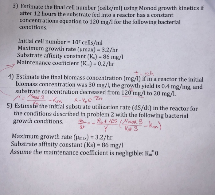 Solved 3) Estimate the final cell number (cells/ml) using | Chegg.com