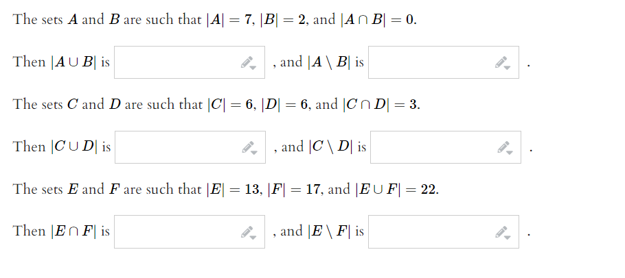 Solved The sets A and B are such that ∣A∣=7,∣B∣=2, and | Chegg.com
