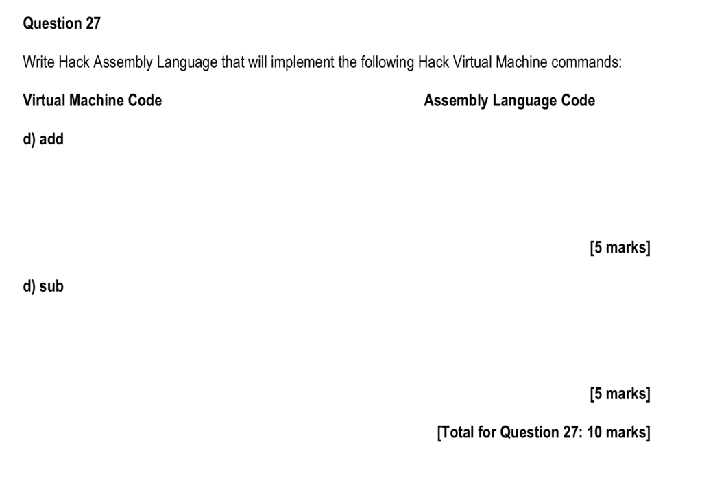 Solved Question 27 Write Hack Assembly Language that will | Chegg.com