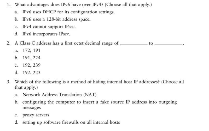 Solved c. to 1. What advantages does IPv6 have over IPv4? | Chegg.com