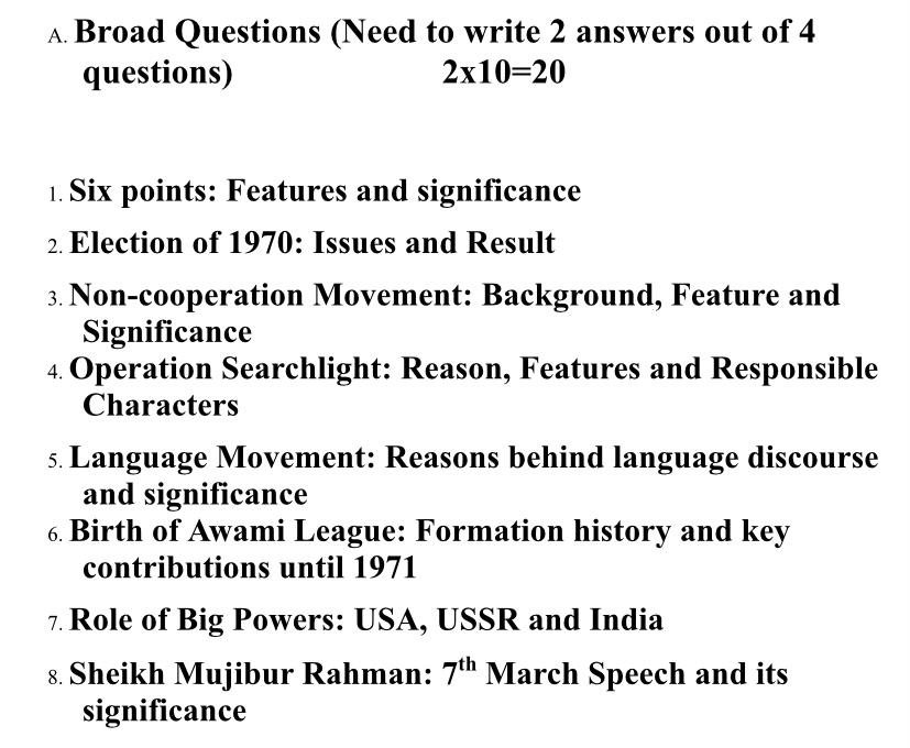 A. Broad Questions (Need to write 2 answers out of 4 | Chegg.com