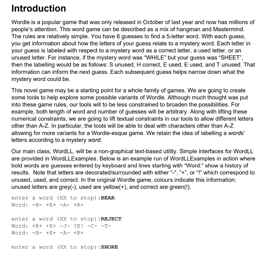 Solved Introduction Wordle is a popular game that was only | Chegg.com