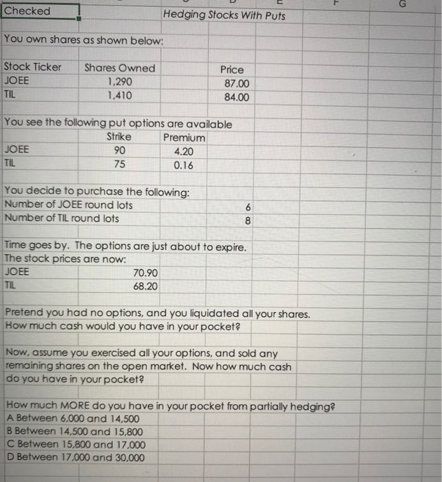 Solved Checked Hedging Stocks With Puts You own shares as | Chegg.com