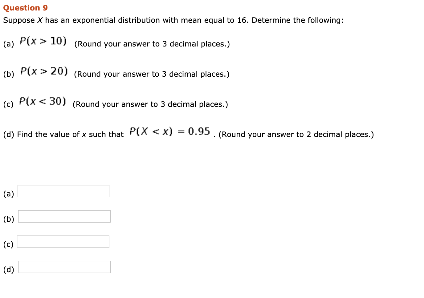 Solved Question 9 Suppose X has an exponential distribution | Chegg.com