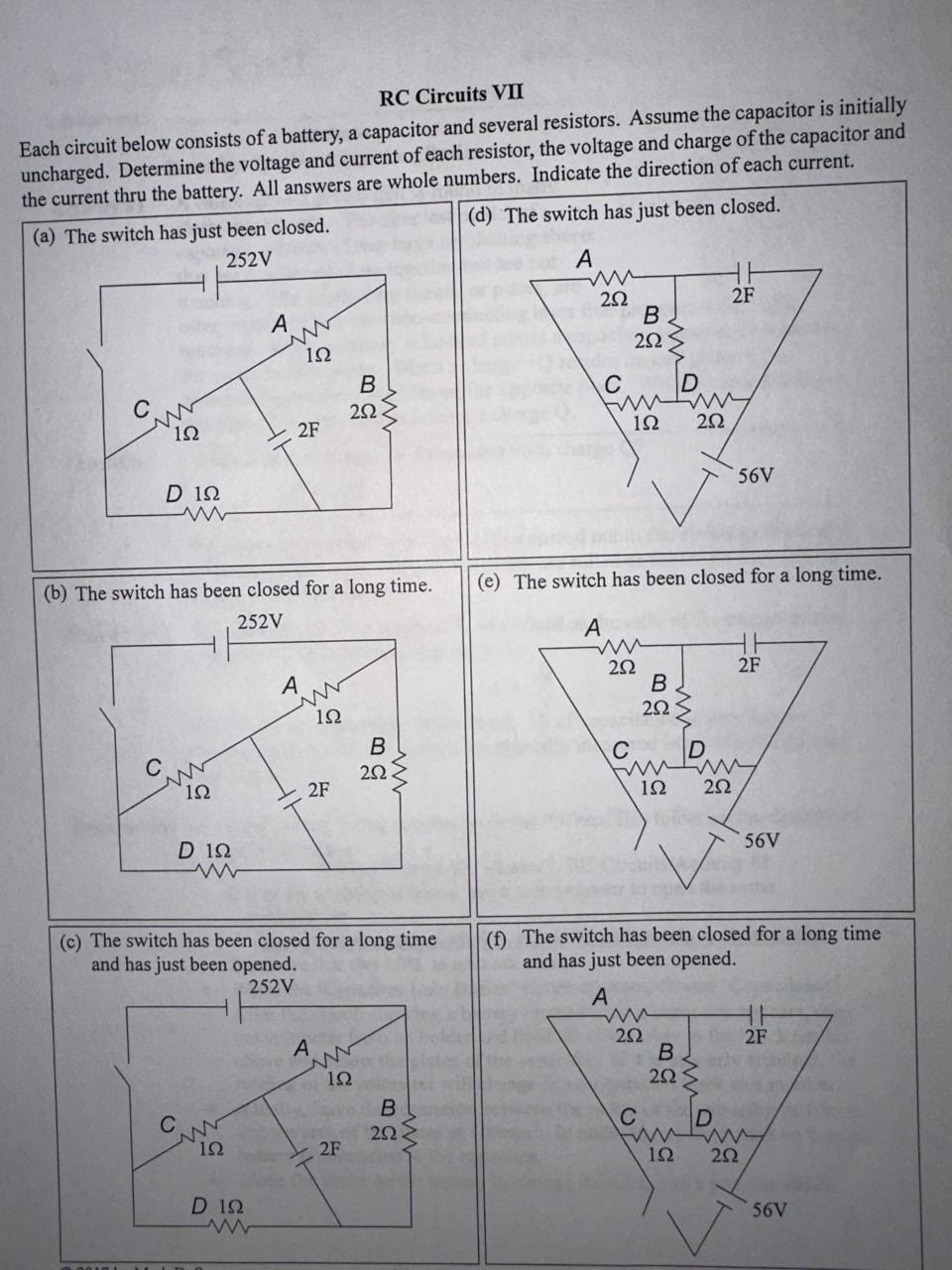 Solved RC Circuits VII Each circuit below consists of a | Chegg.com