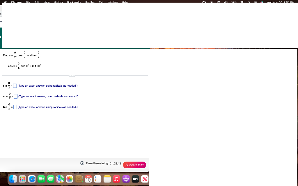 Solved Find sin20,cos20, and tan20, cosθ=53 and 0∘