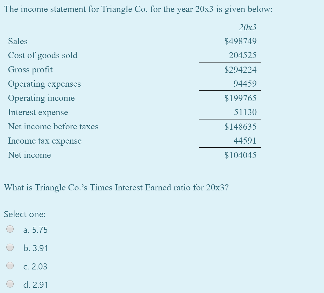 Solved The income statement for Triangle Co. for the year | Chegg.com