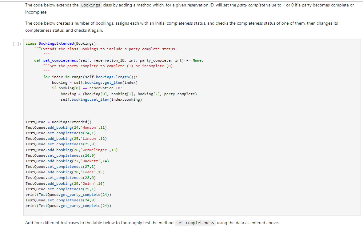 Solved The code below extends the Bookings class by adding a | Chegg.com