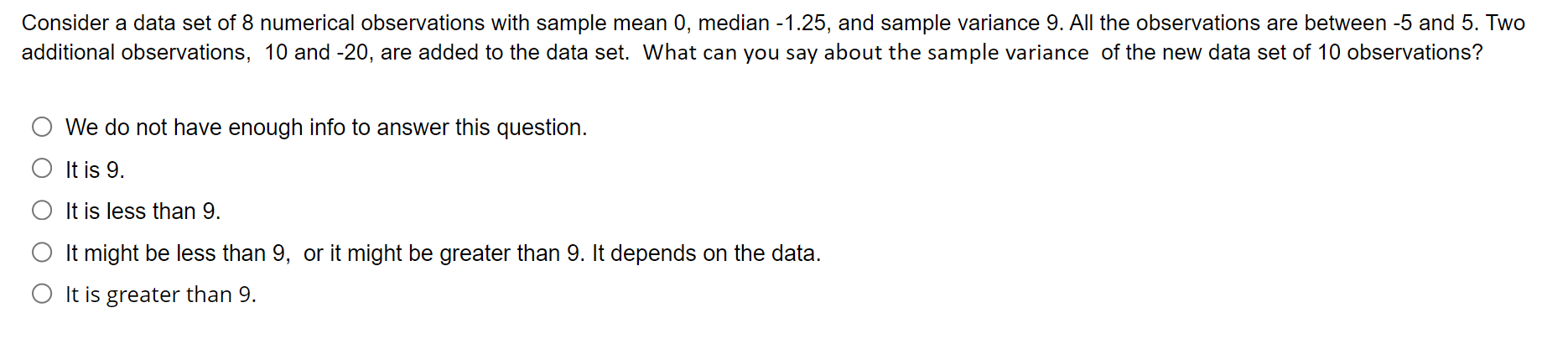 Solved Consider a data set of 8 numerical observations with | Chegg.com