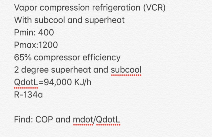 Solved Vapor compression refrigeration (VCR) With subcool | Chegg.com