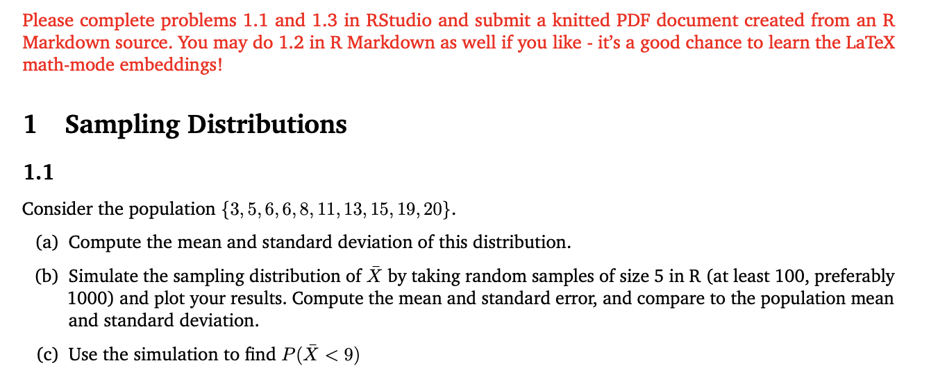 Solved Please complete problems 1.1 and 1.3 in RStudio and | Chegg.com