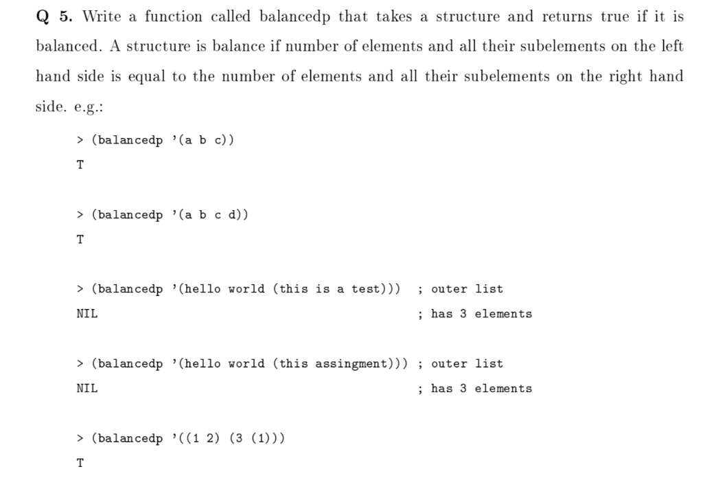 Q 5. Write a function called balancedp that takes a | Chegg.com