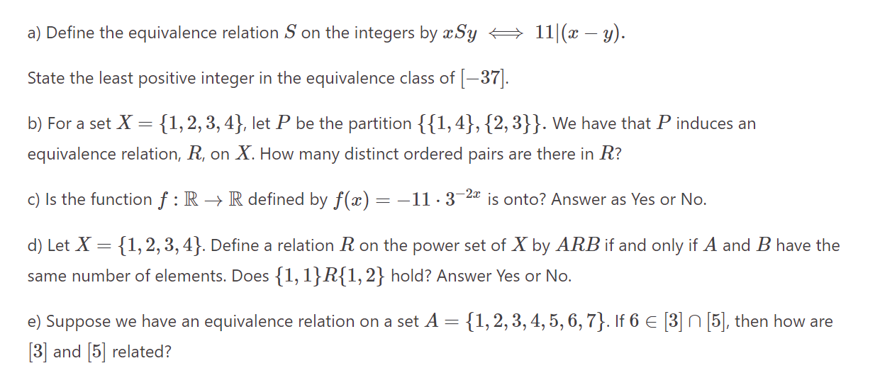 Solved a) Define the equivalence relation S on the integers | Chegg.com