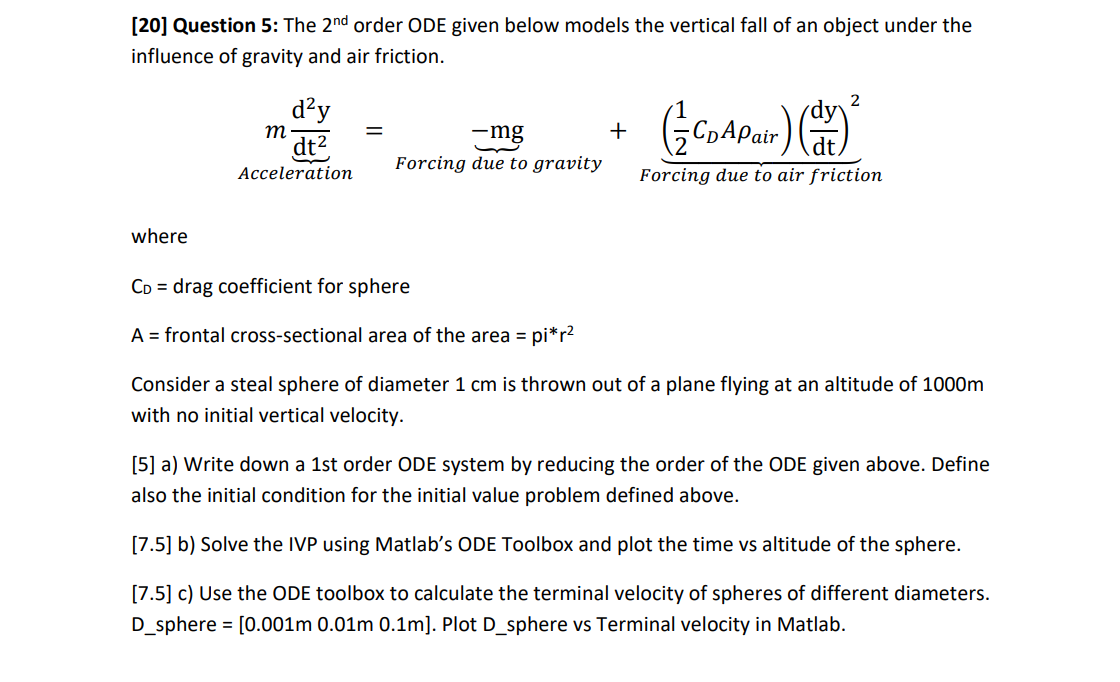 Solved [20] Question 5: The 2nd order ODE given below models | Chegg.com