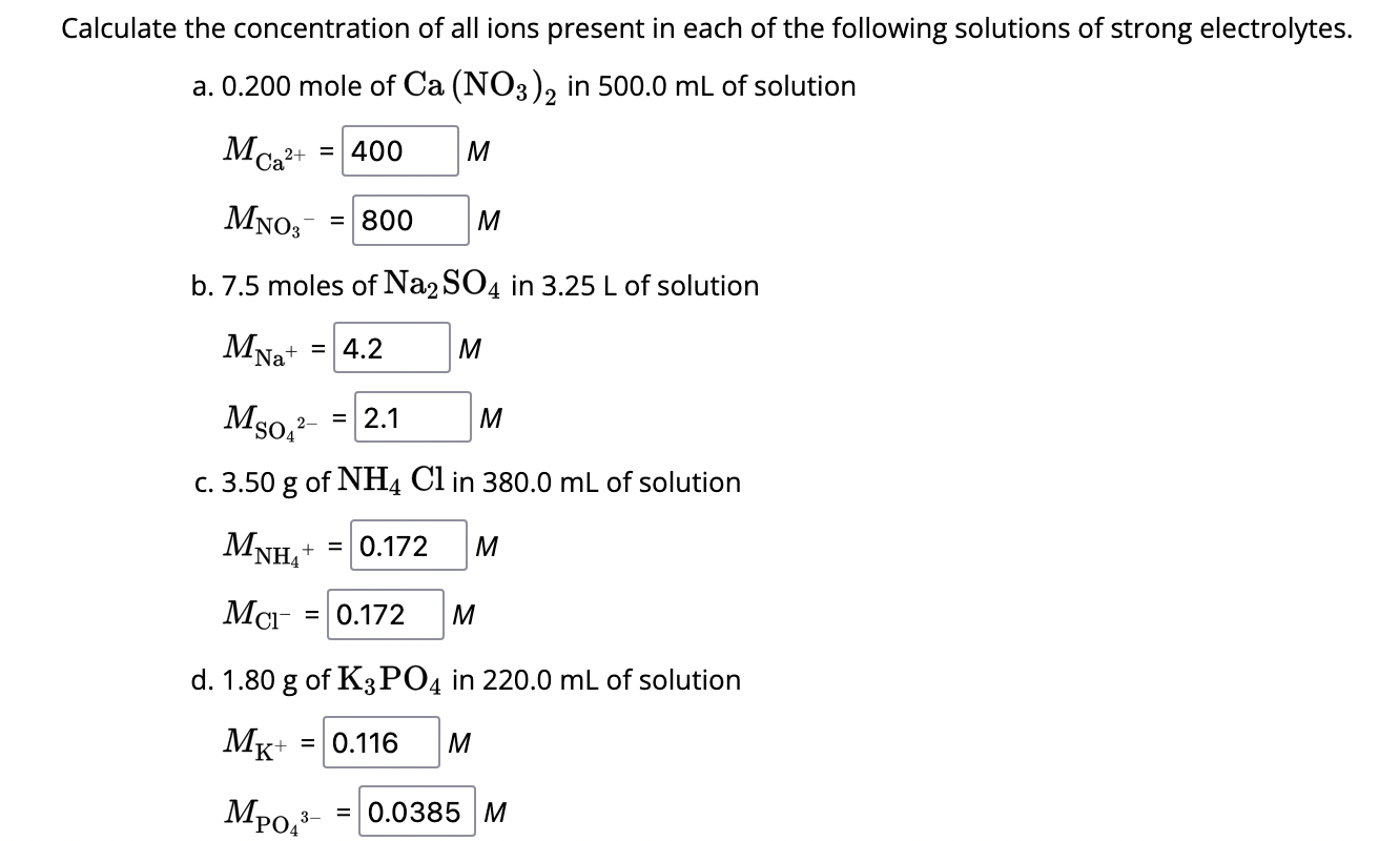 Solved Calculate the concentration of all ions present in | Chegg.com