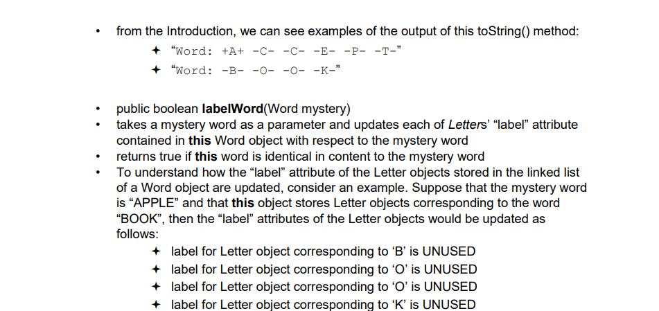 Solved This class represents a word in the game that is | Chegg.com